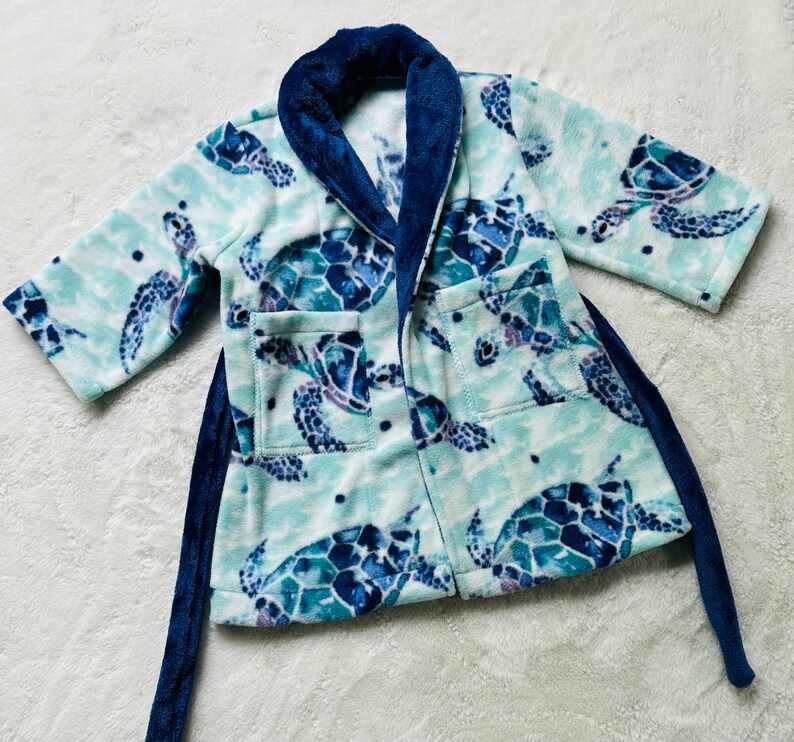 Watercolor Turtles on Blue! Cozy Fleece Toddler Robe, 12 Months to Size ...