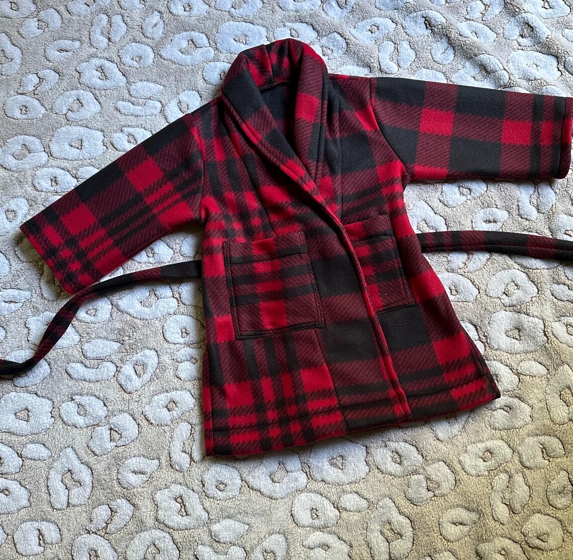 Black and Red Plaid! Cozy Fleece Toddler Robe, 12 Months to Size 10 ...