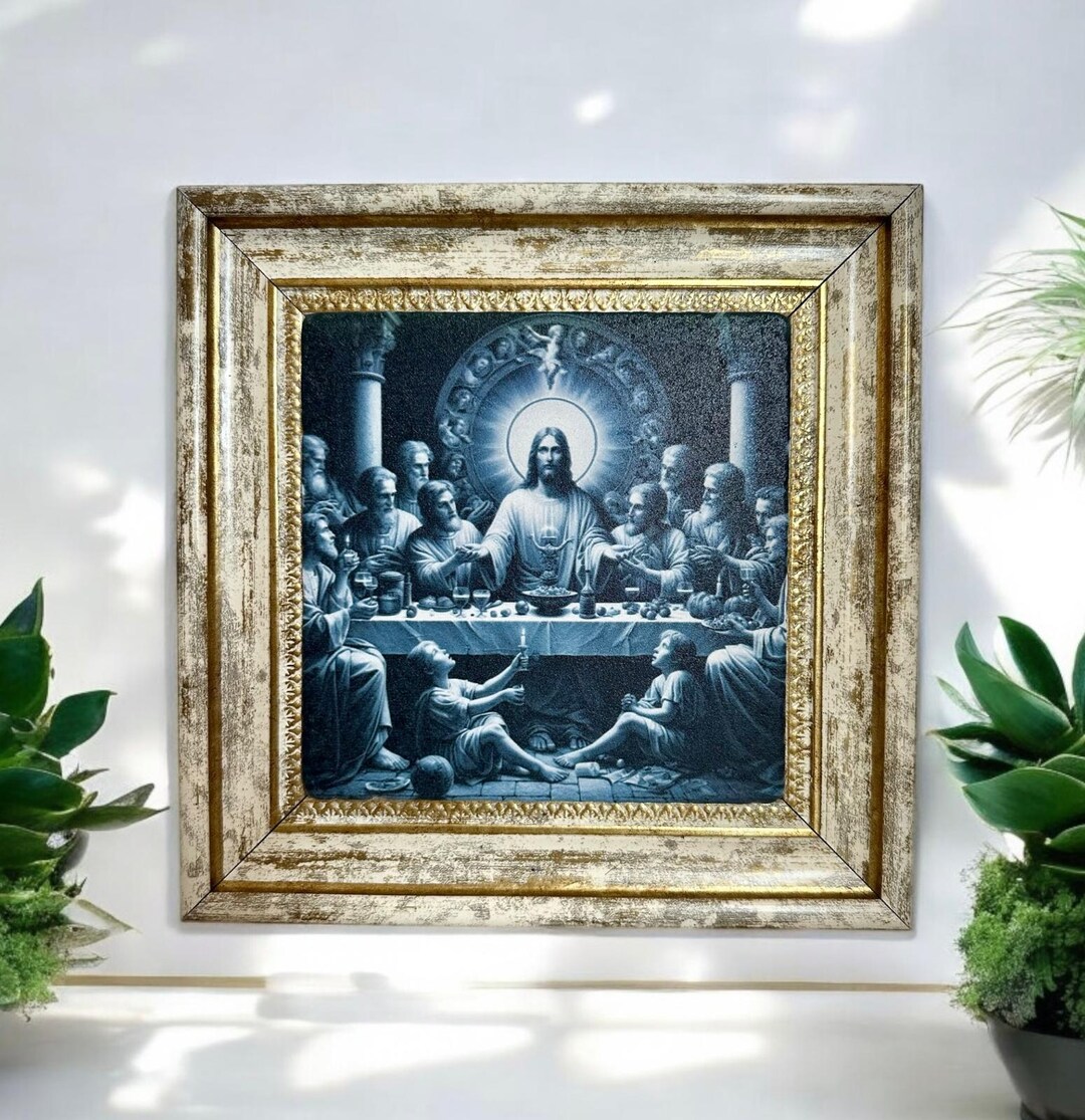 Natural Stone 'the Last Supper' Painting, Rustic Christian Wall Decor ...