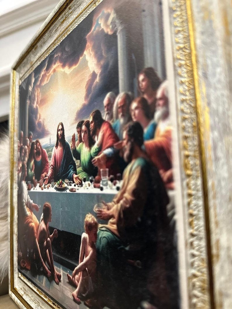 The Last Supper Painting on Natural Stone, Rustic Christian Wall Art ...