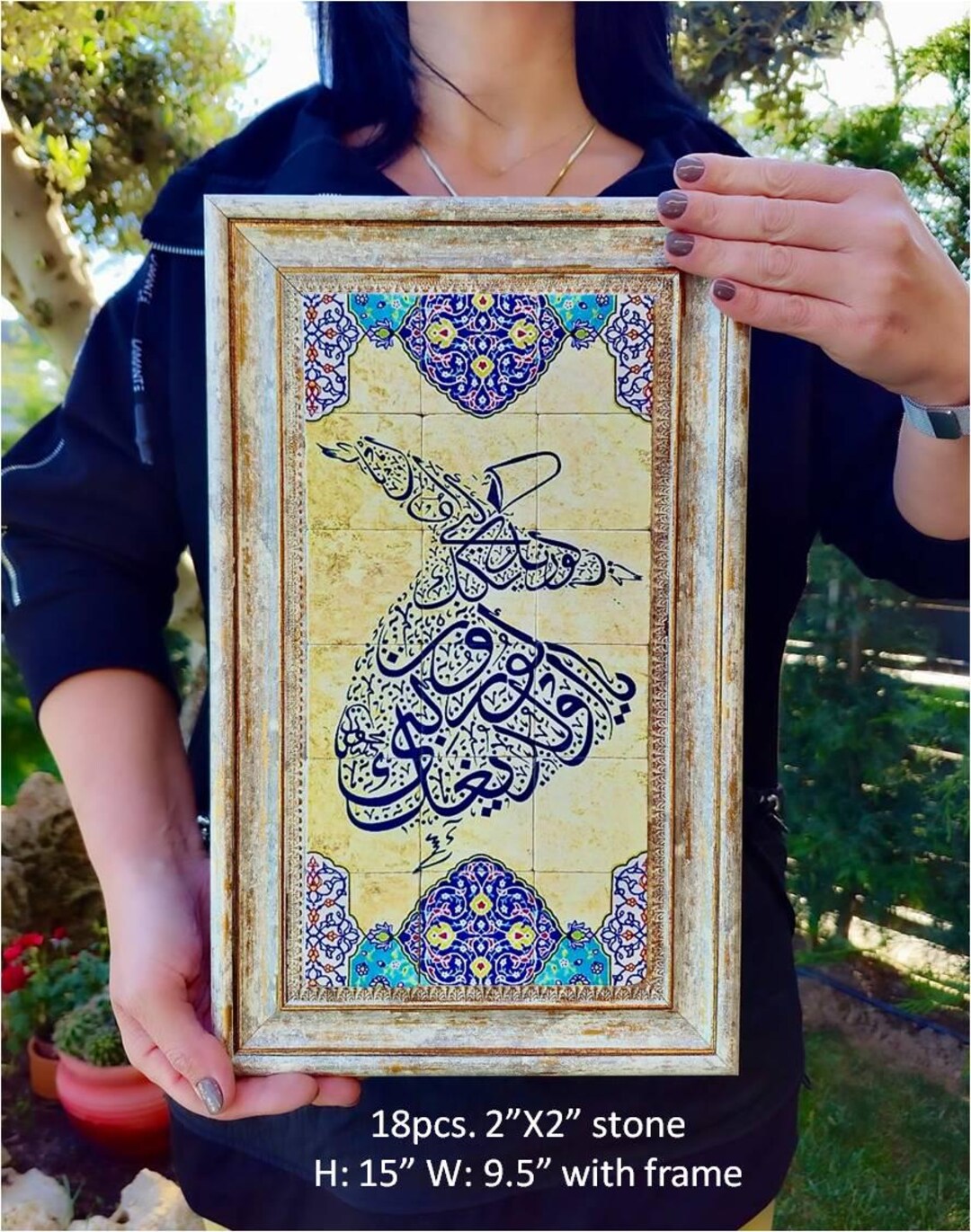 Sufi Whirling Dervish Natural Stone Wall Art, Islamic Calligraphy Rumi ...