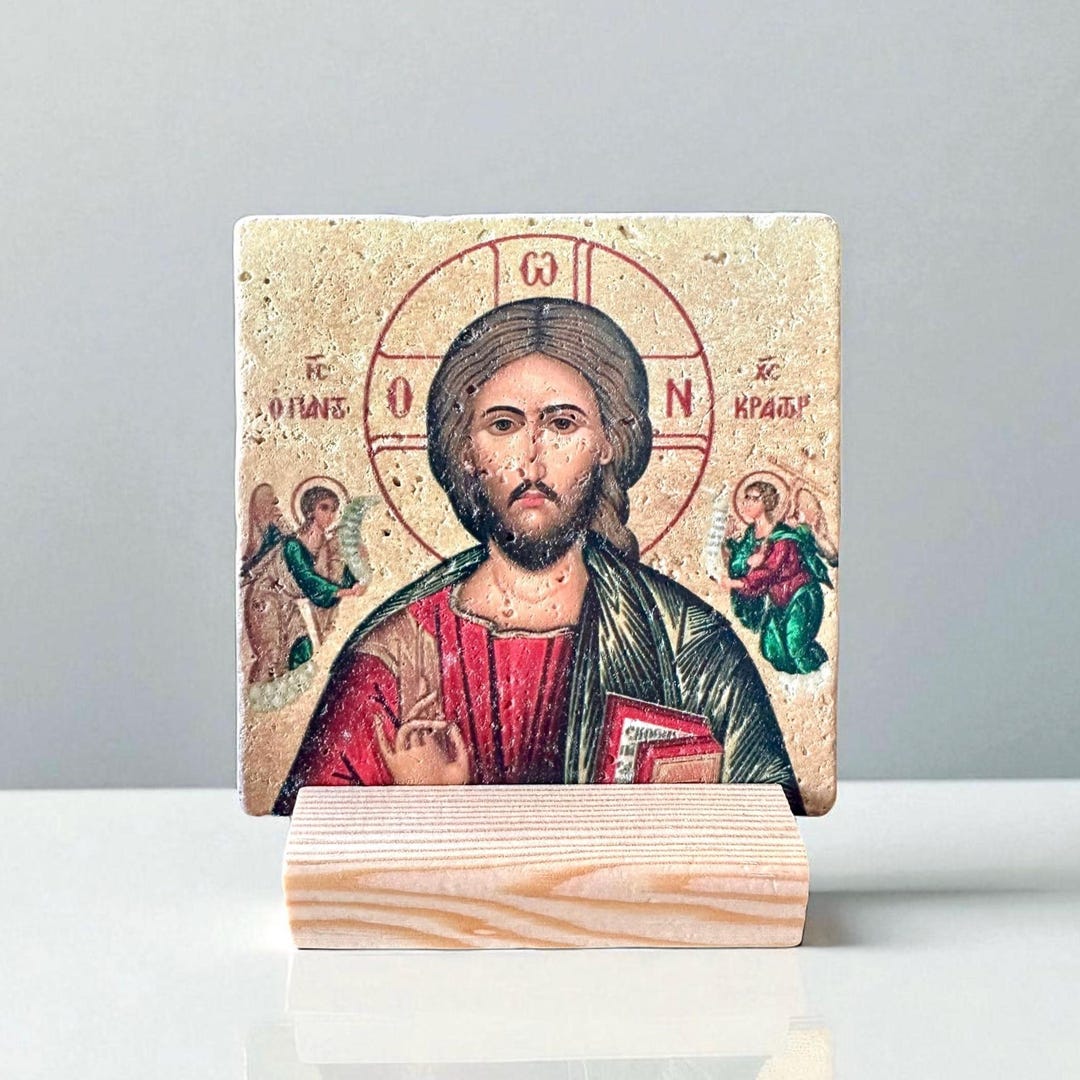 Jesus Christ Iconic Portrait on Natural Stone Religious Art Wall Art ...