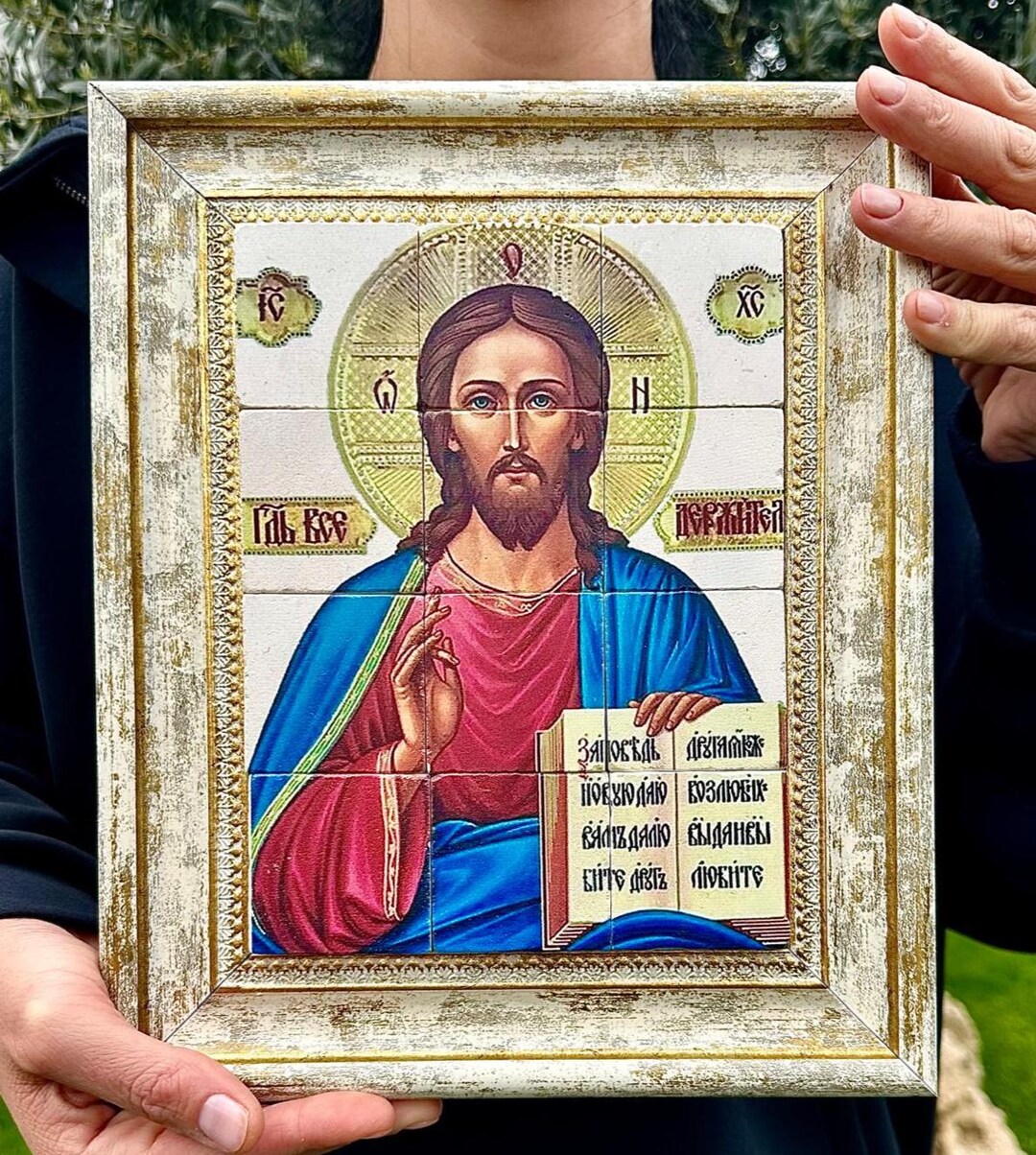 Natural Stone Jesus Christ Iconic Portrait Mosaic Tile Technique Home ...