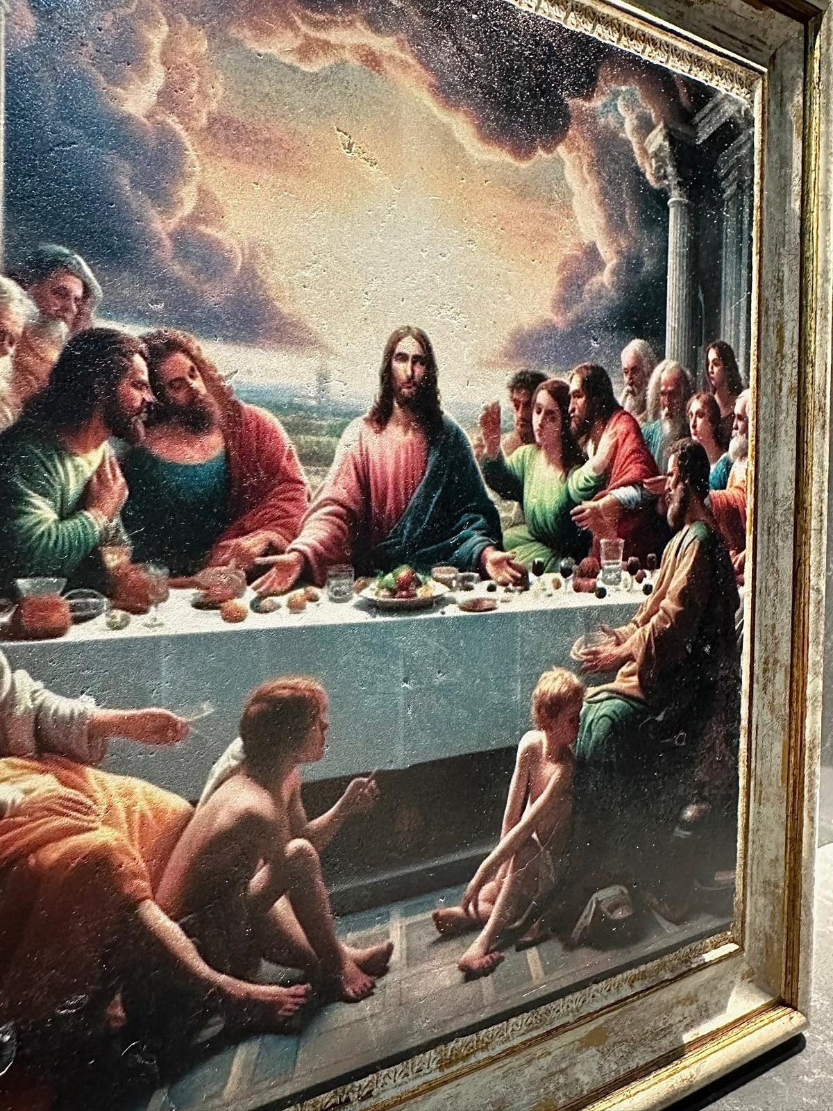The Last Supper Painting on Natural Stone, Rustic Christian Wall Art ...