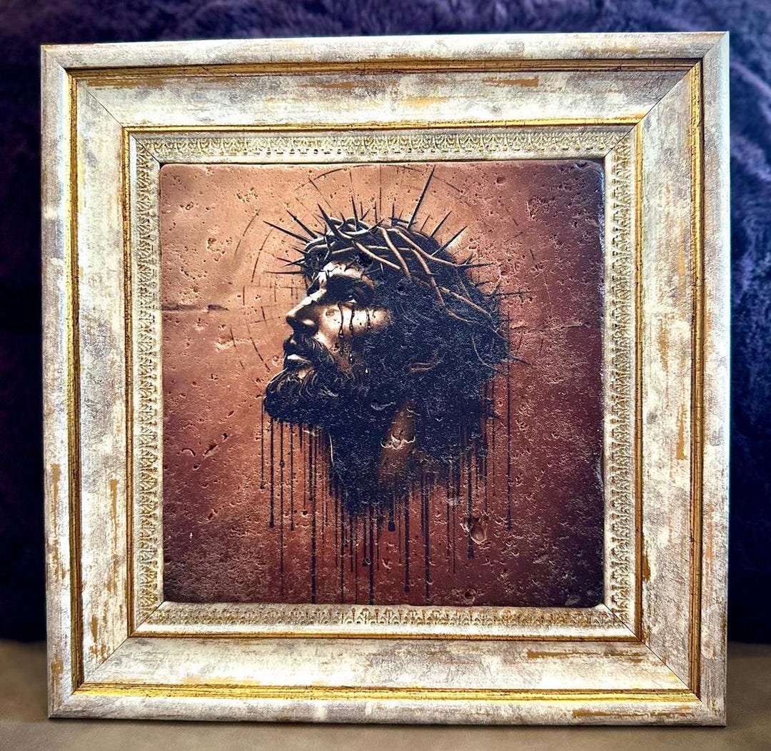 Natural Stone Jesus Christ Portrait Elegant Religious Art With Antique ...