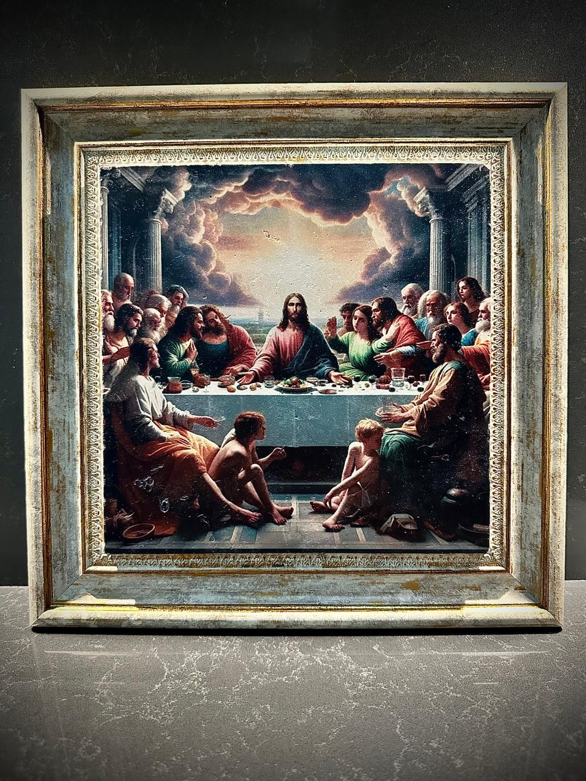 The Last Supper Painting on Natural Stone, Rustic Christian Wall Art ...
