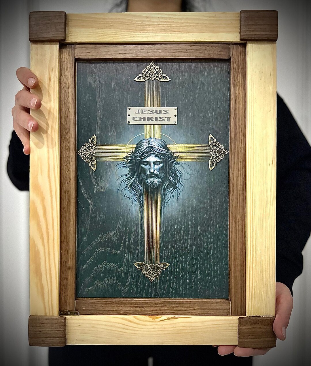 Natural Oak Wood Jesus Christ Stained Portrait Wood Art Antique Touches ...