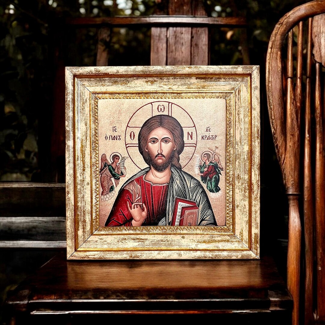 Jesus Christ Iconic Portrait on Natural Stone Religious Art Wall Art ...