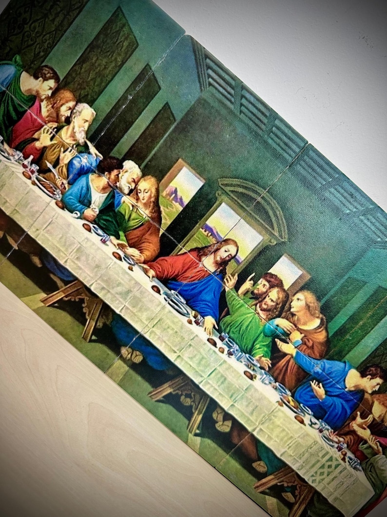 The Last Supper Painting on Natural Stone, Rustic Christian Wall Decor ...
