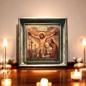 Crucifixion of Jesus Stone Art, INRI Cross Painting, Catholic Gift - Etsy
