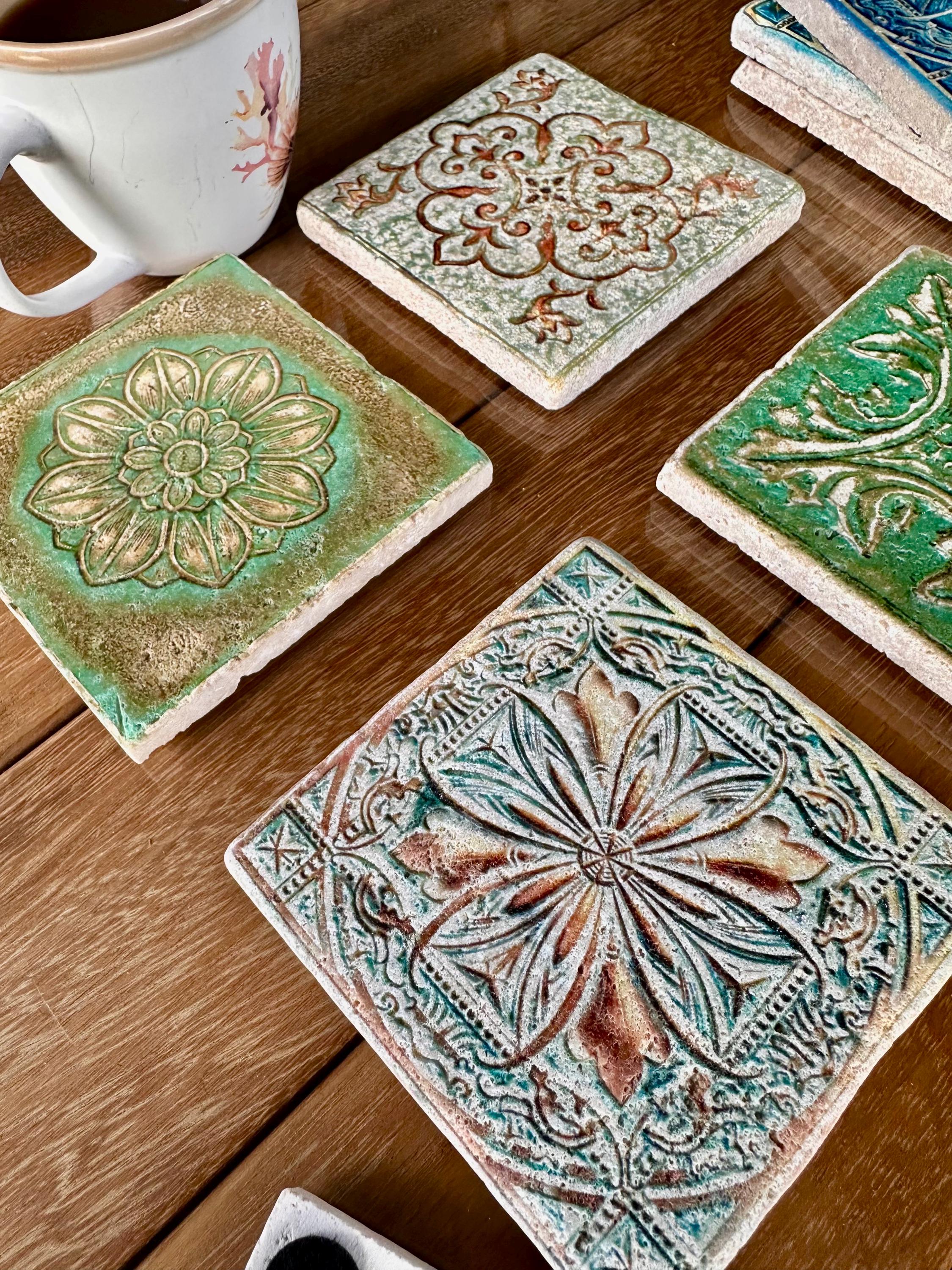 Travertine Stone Coasters Set of 4, Rustic Vintage Drink Coasters ...
