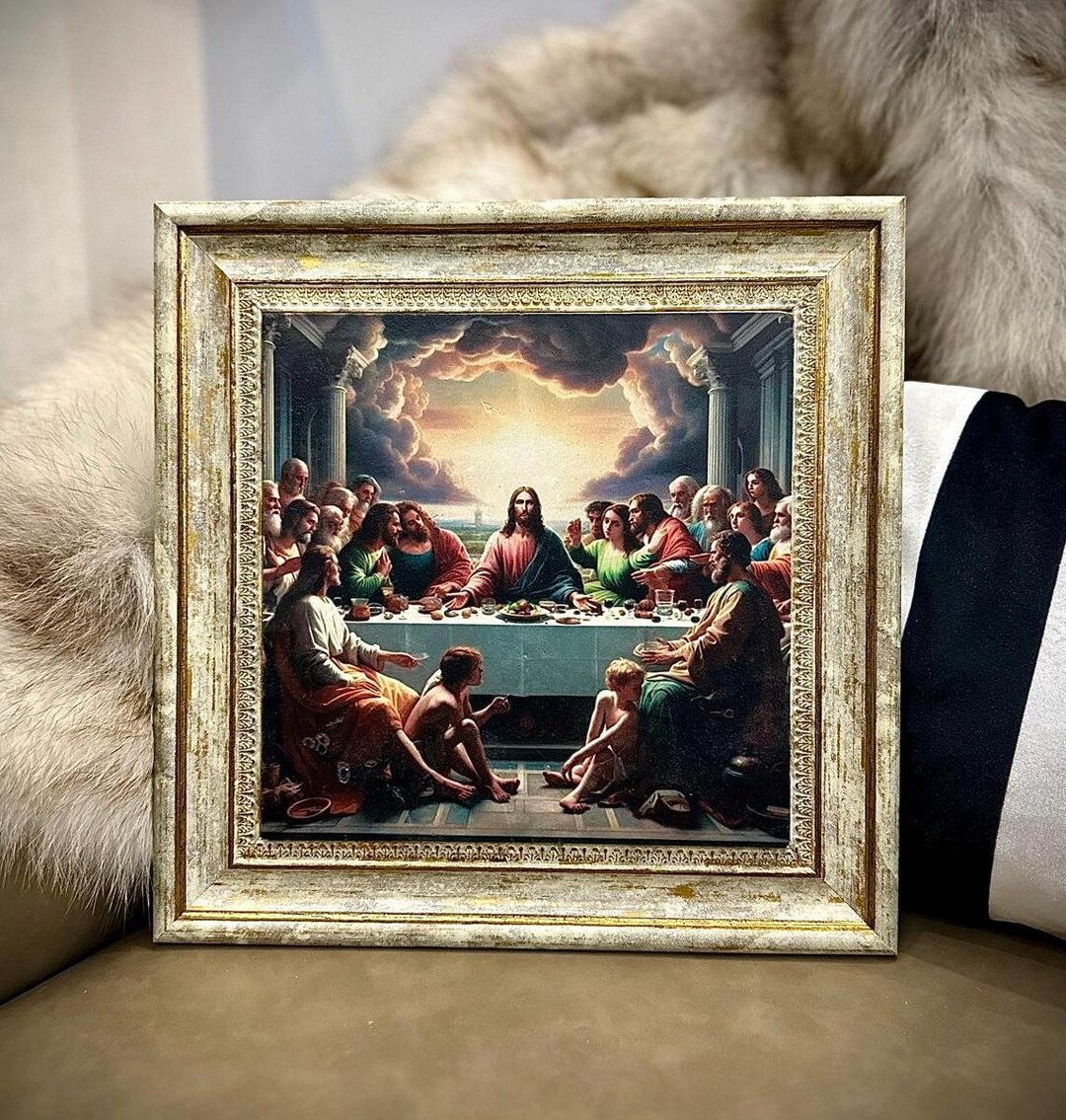 The Last Supper Painting on Natural Stone, Rustic Christian Wall Art ...