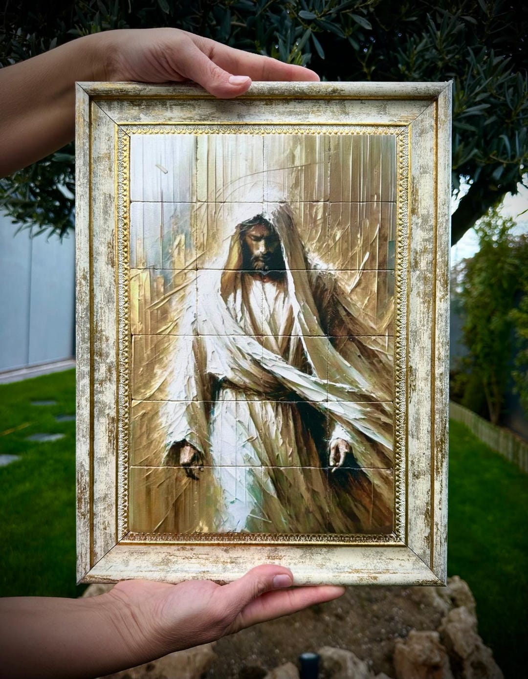 Natural Stone Jesus Christ Iconic Portrait Mosaic Tile Technique Home ...