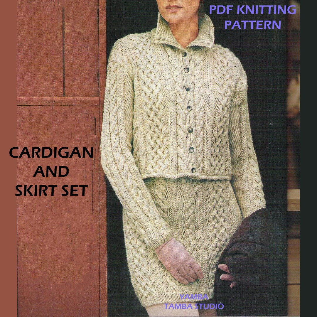 Cable-knit Cardigan Skirt Set Knitting Pattern | Cropped Sweater Fitted ...