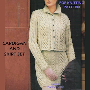 Cable-knit Cardigan Skirt Set Knitting Pattern | Cropped Sweater Fitted Skirt Cooler Weather ...