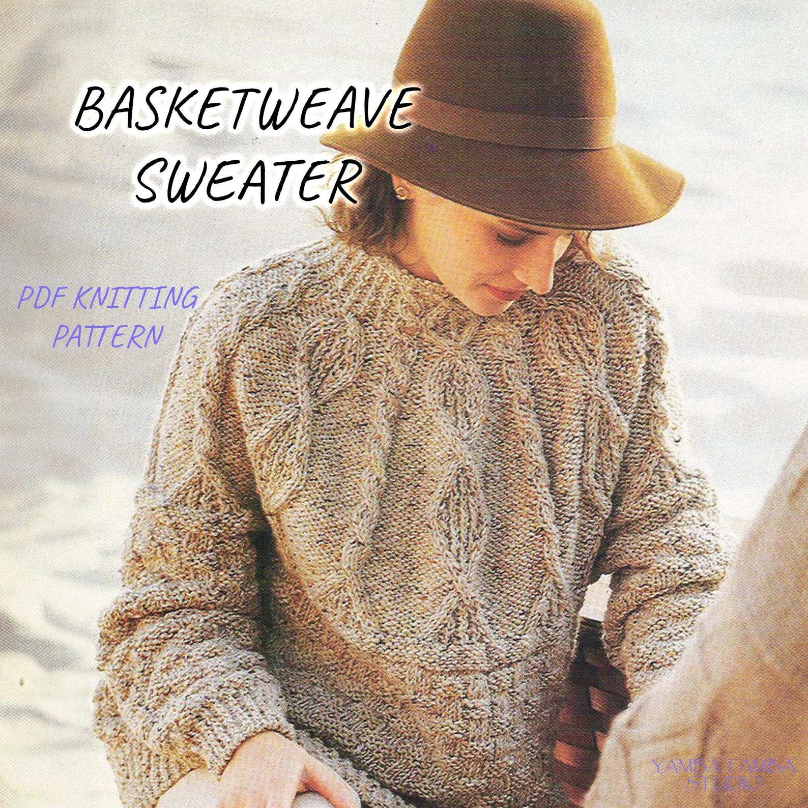 Vintage Knitting Pattern PDF Chunky Women's Basketweave Cabled Pullover ...