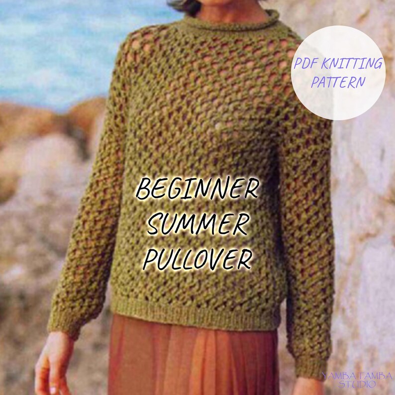Beginner-friendly Knitting Pattern PDF Women's Summer Moss Green Openwork Pullover | Vintage ...