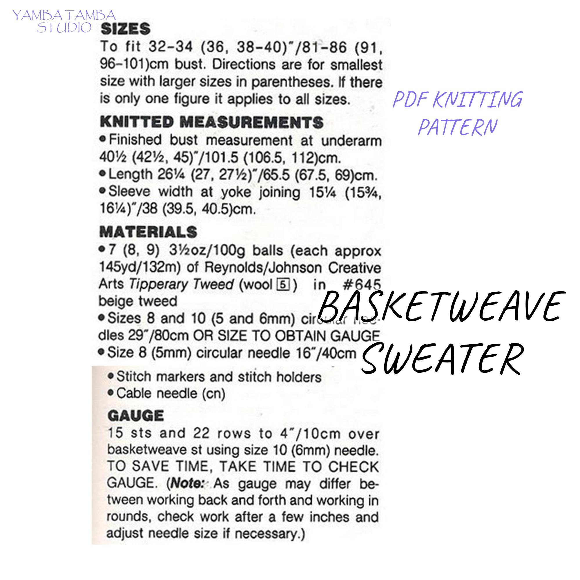 Vintage Knitting Pattern PDF Chunky Women's Basketweave Cabled Pullover ...
