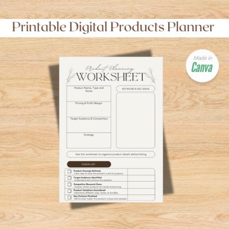 Printable Product Planning Worksheet - Etsy