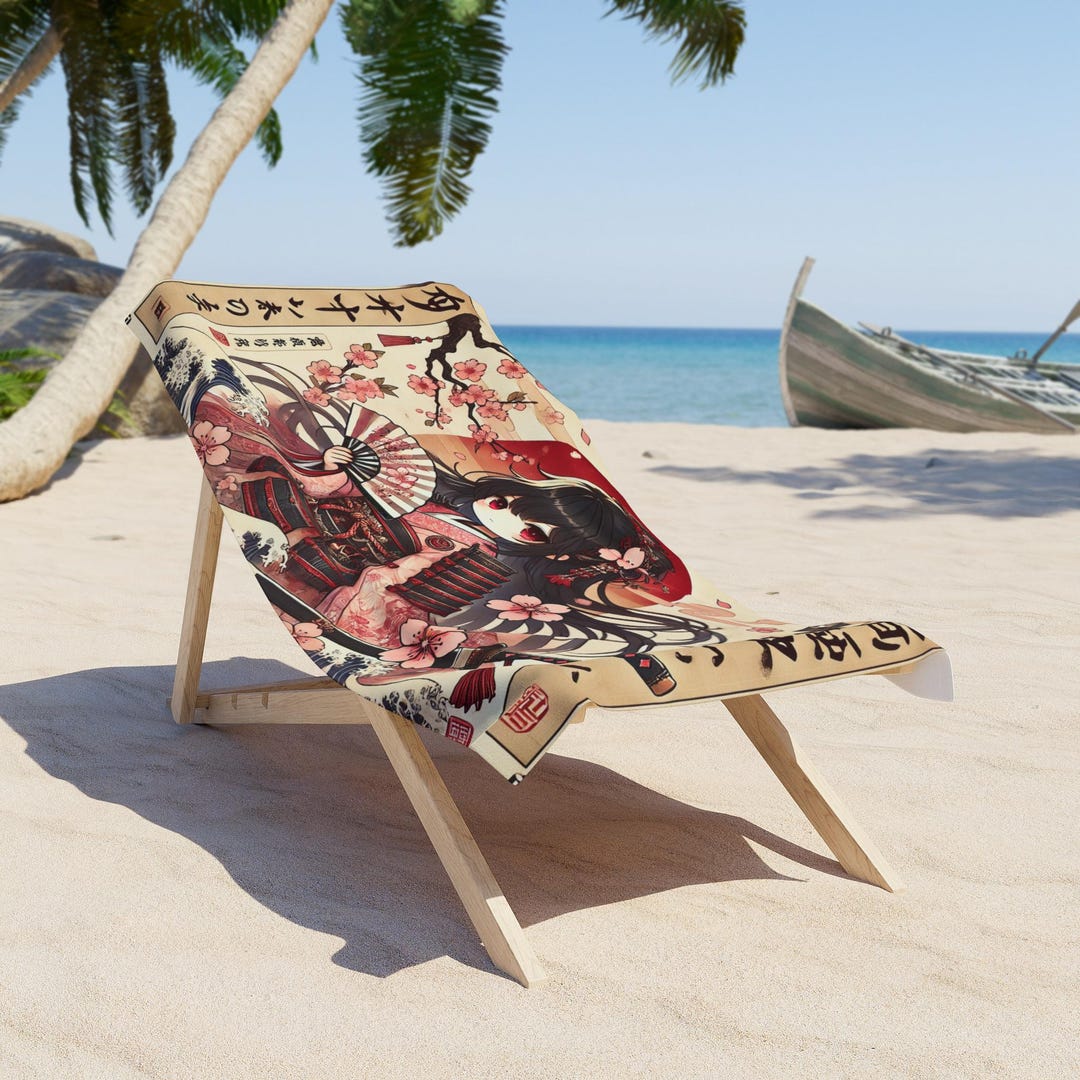 Sakura Samurai Beach Towel | Chibi Anime Summer Towel, Japanese ...
