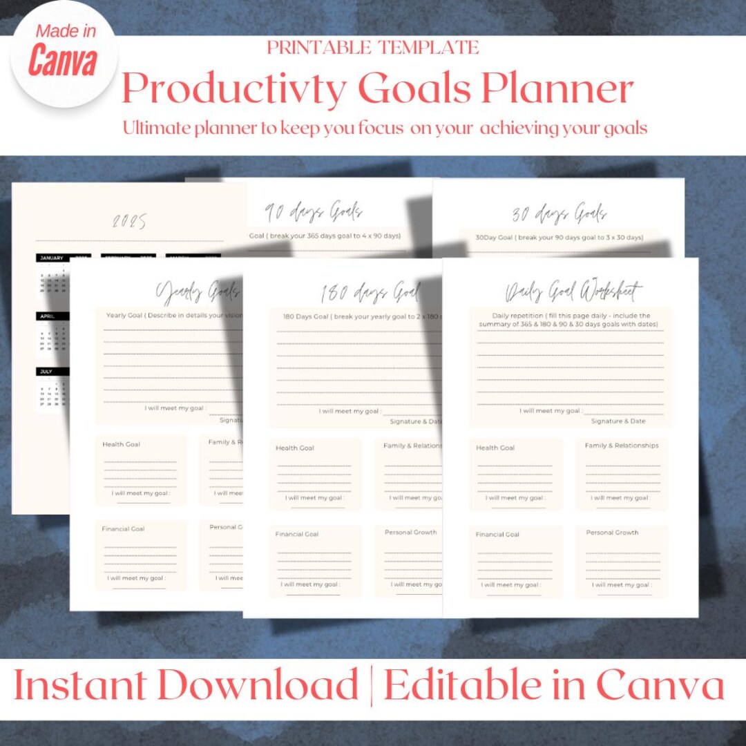 Digital Template Goals Planner | Yearly Goals Planner | Monthly Goals ...