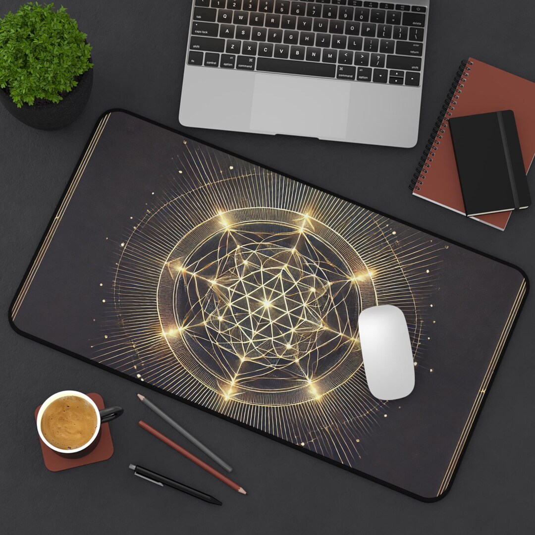Sacred Geometry Desk Mat | Sri Yantra in Gold on Black, Divine Feminine ...