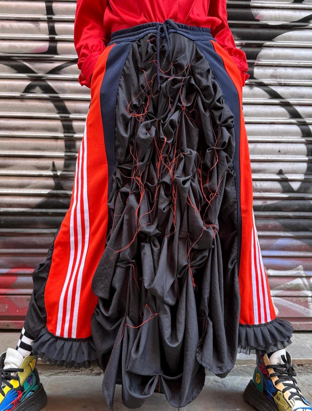 Avant-garde Custom Maxi Skirt – Adidas Red & Blue Panels, White Stripes ...
