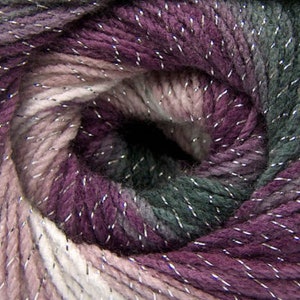 100 Gram Magic Glitz 56089 Grape, Grey, Lilac, White With Silver Metallic Self-striping DK Yarn ...