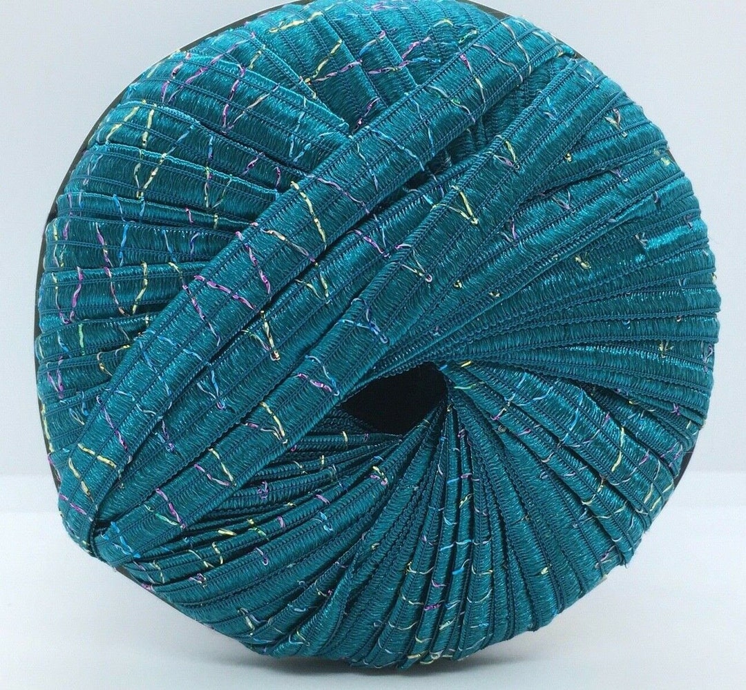 Tinkerbella Berlini Wide Ribbon Yarn #115 Rich Teal With Glitter Thread ...