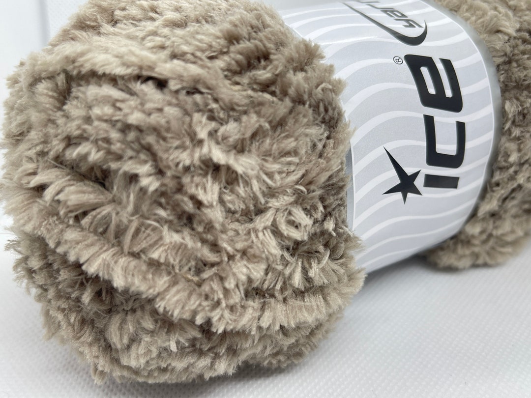 Mushroom - Light Brown Panda Fuzzy Plush Yarn 100 Gram, 87 Yards Ice ...