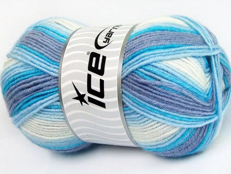 Blue Slate White DK Design Yarn - Ice #58424 Acrylic Wool Blend Self ...