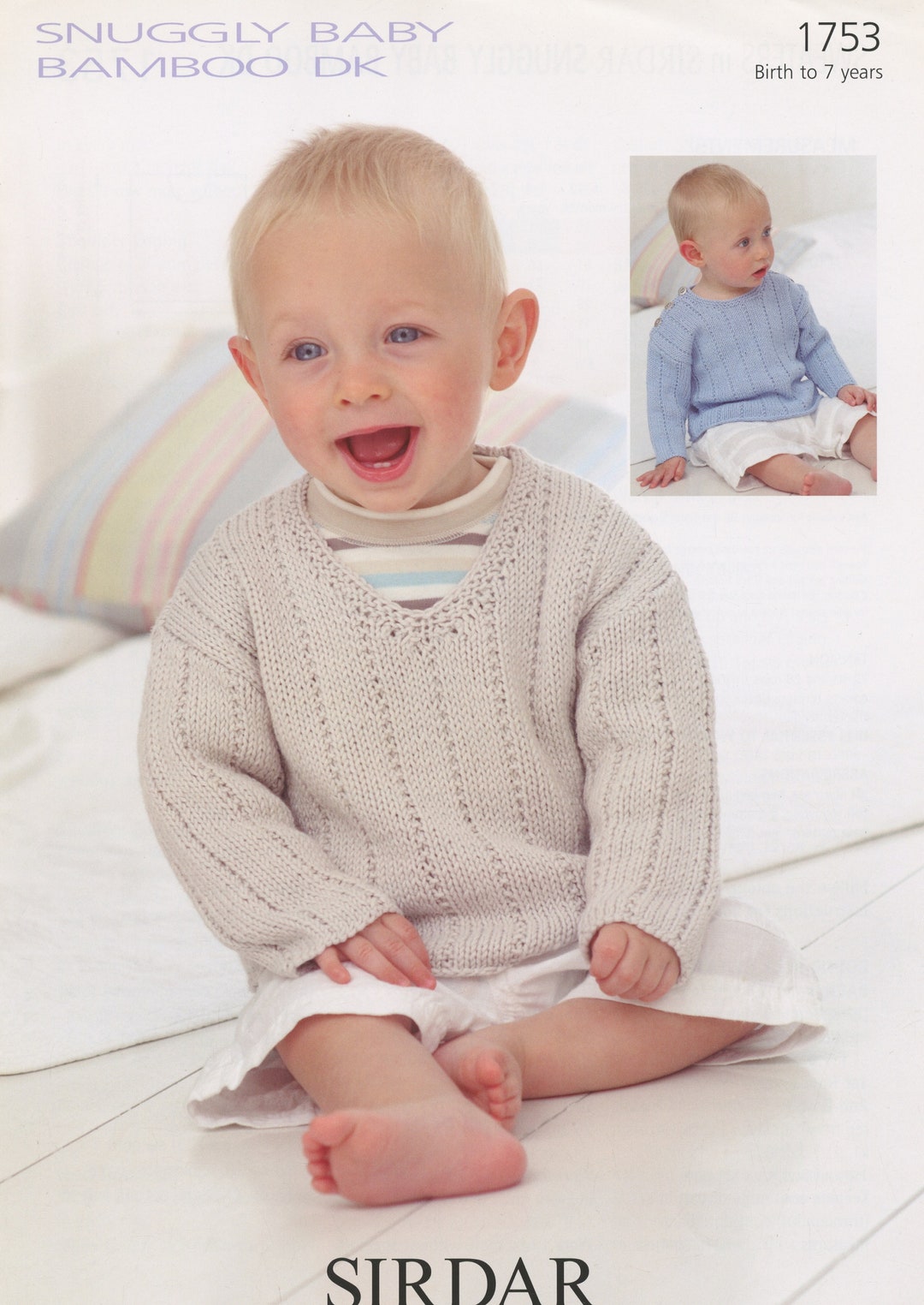 Sirdar Snuggly Baby Bamboo DK Knitting Pattern 1753 Sweaters for Baby ...