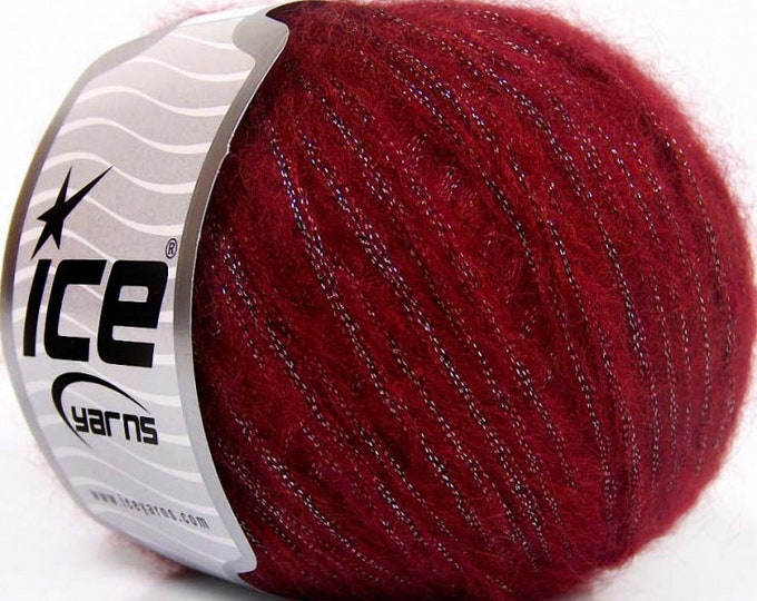 Burgundy Fuzzy Rock Star Metallic 64179 Ice Yarns Wool Blend Yarn 50 ...