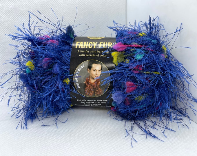 Lion Brand Fancy Fur #209 Brilliant Blue - Blue Eyelash With Pink ...