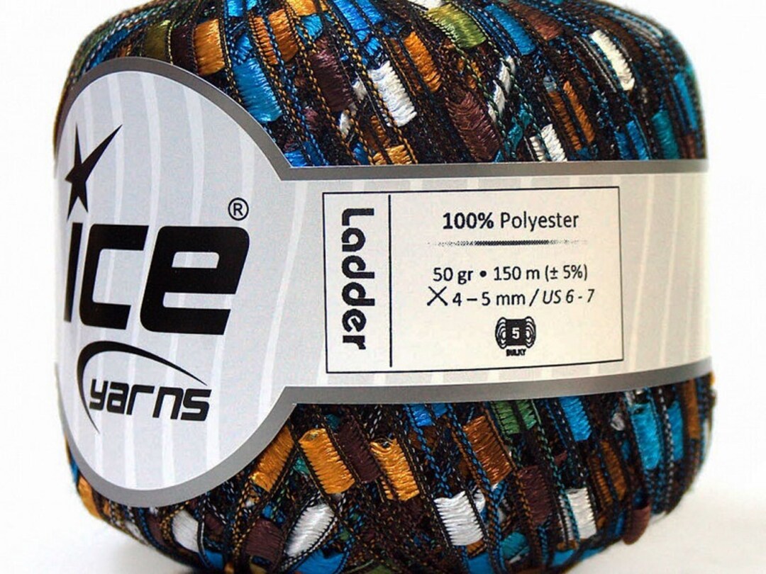 Cowgirl Ladder Ribbon Yarn Ice Blue Brown White Dark Gold Green Trellis ...