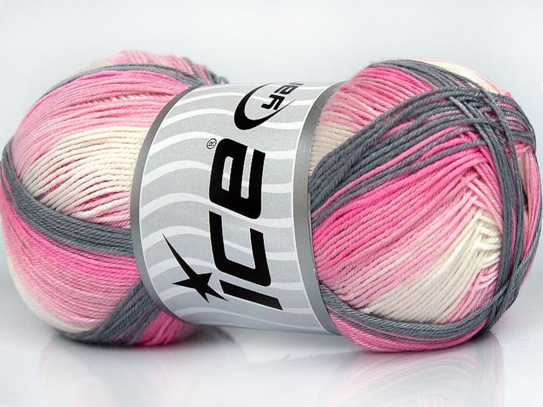 Pink Grey White Biscuit Fine Weight Self-striping Yarn 77485 Ice Yarns ...