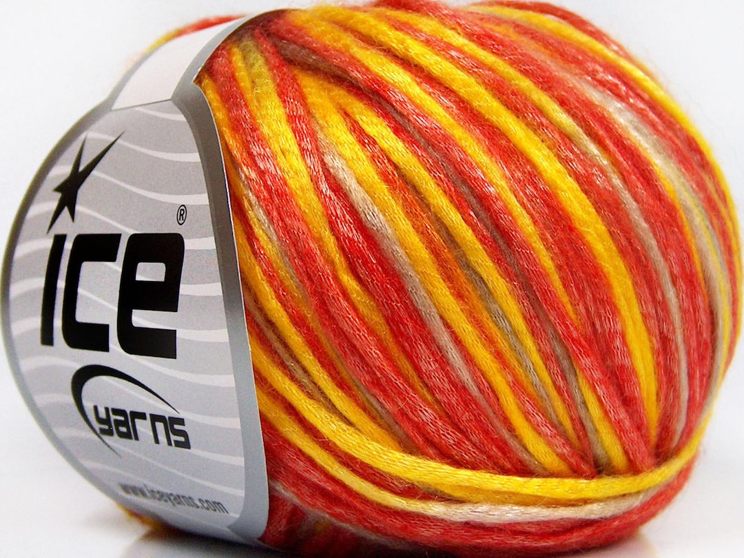 Rockabilly Color #66213 Red Yellow Beige Ice Yarns Fuzzy Soft Shiny ...