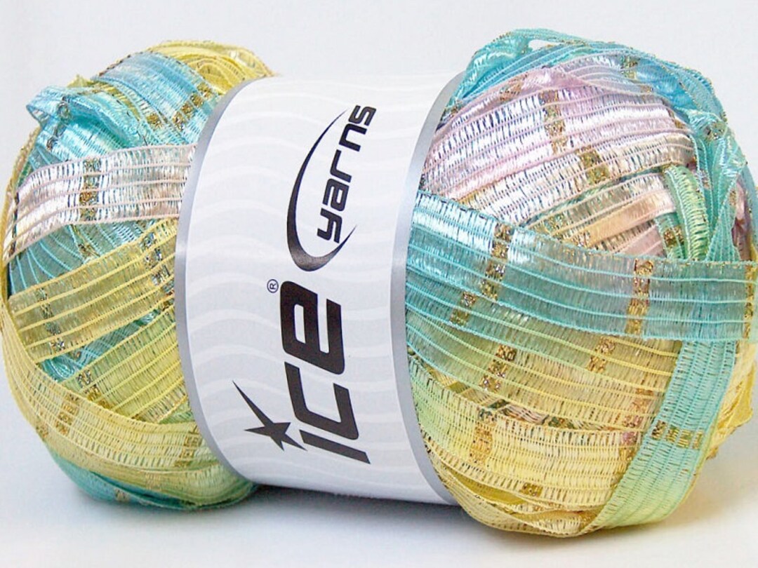 Blue Green Yellow Pink Lilac Gold Ice Samos Ribbon Yarn 100gr 1/2"w X ...