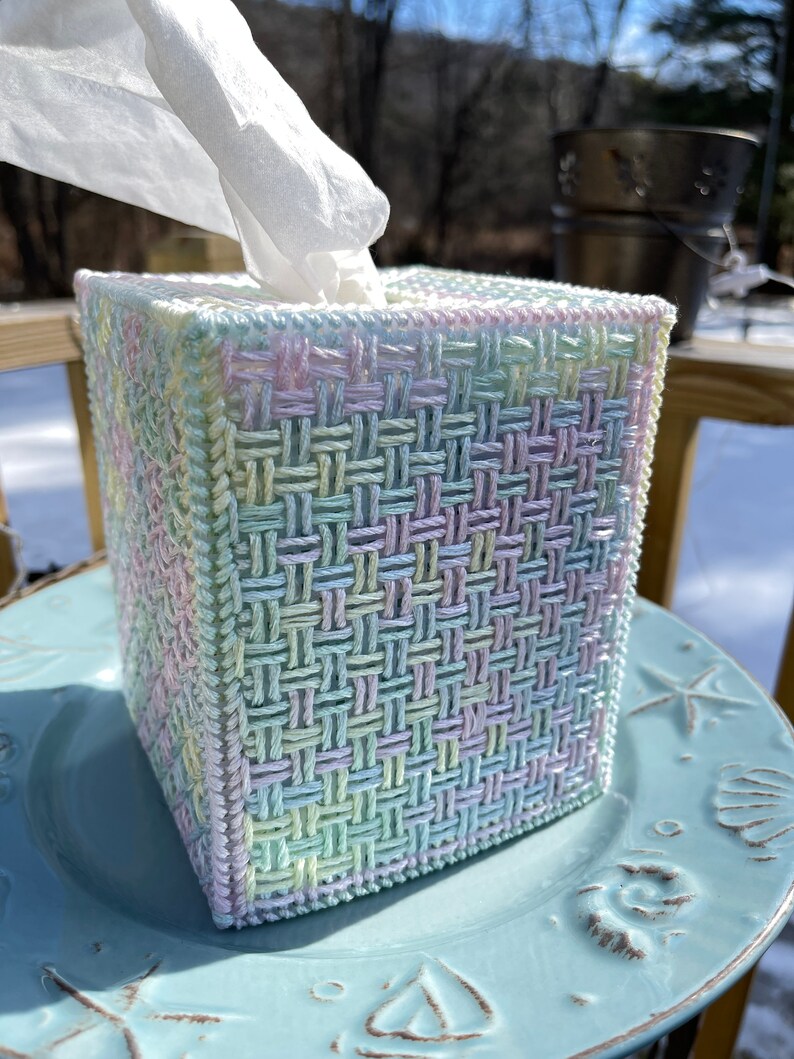 Pastels Tissue Box Cover Hand Stitched on Plastic Canvas - Etsy