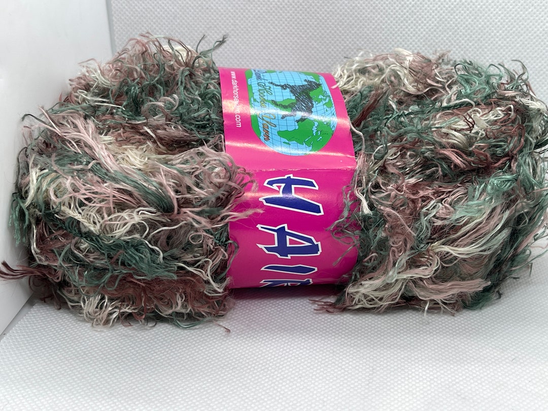 Green Brown Cream Wavy Eyelash Yarn - Dark Horse Hairy #30 - 100 Gram ...