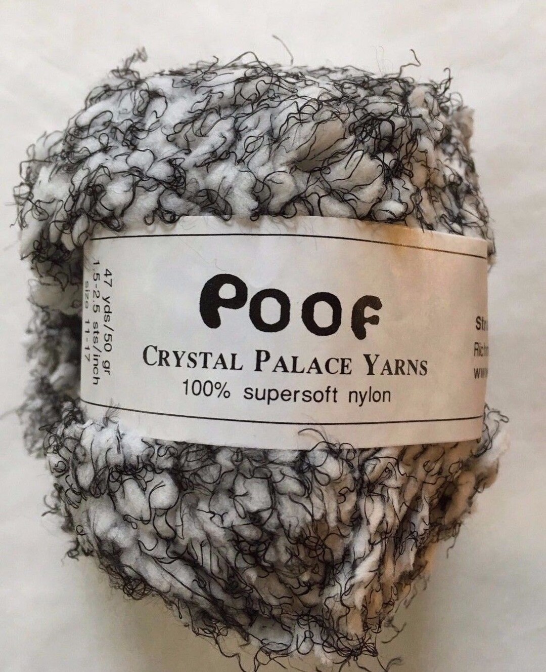 Crystal Palace Poof #204 - White, Black Puff Eyelash Yarn 50 Gram 47 ...