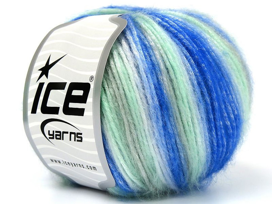 Blue Mint Grey White Picasso Yarn #78642 Ice Yarns Self-striping Fuzzy ...