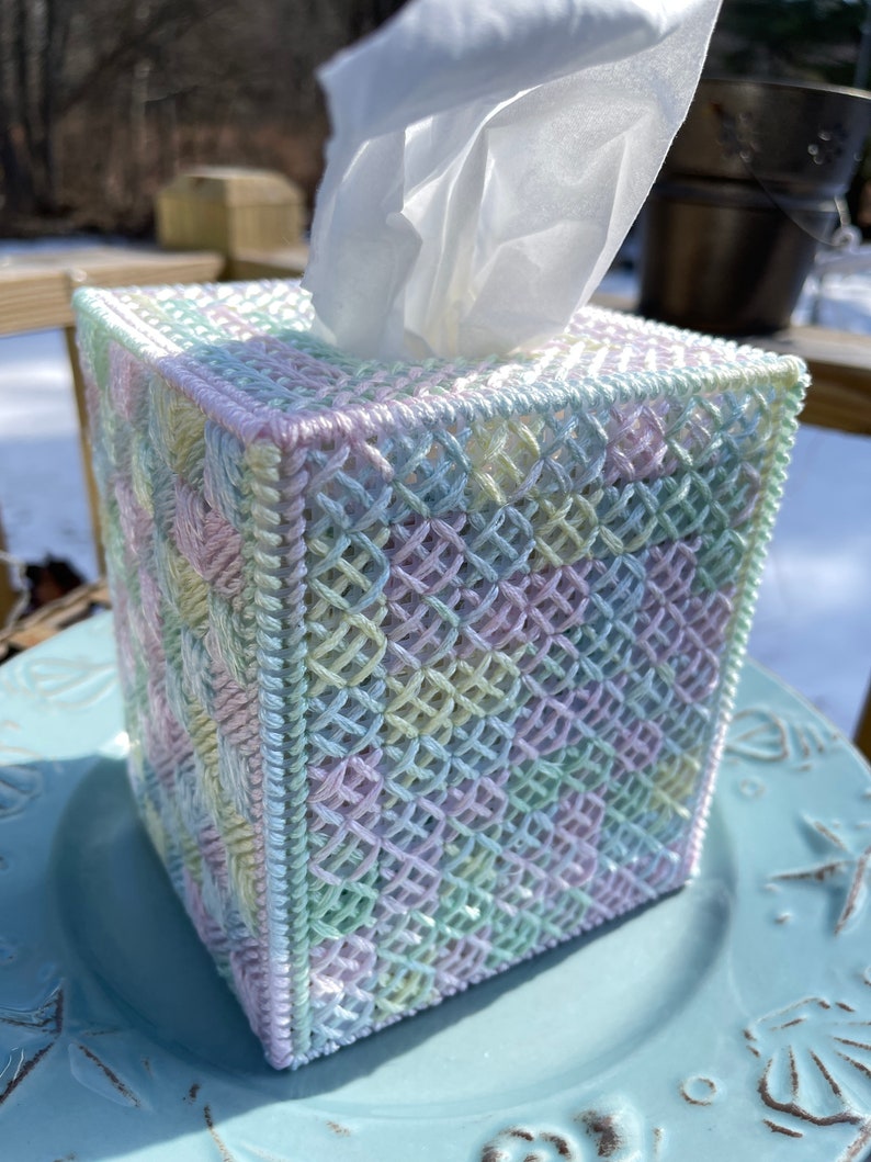 Pastels Tissue Box Cover Hand Stitched on Plastic Canvas - Etsy
