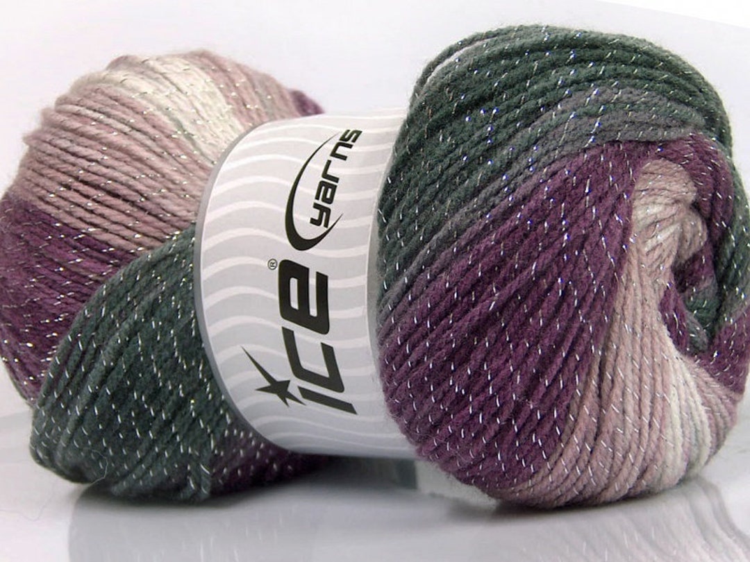 100 Gram Magic Glitz 56089 Grape, Grey, Lilac, White With Silver Metallic Self-striping DK Yarn ...