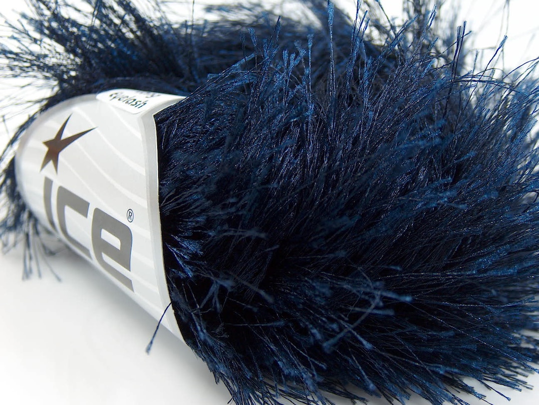 Navy Blue Extra Long Eyelash Yarn 14158 Ice Yarns Luxurious Solid ...