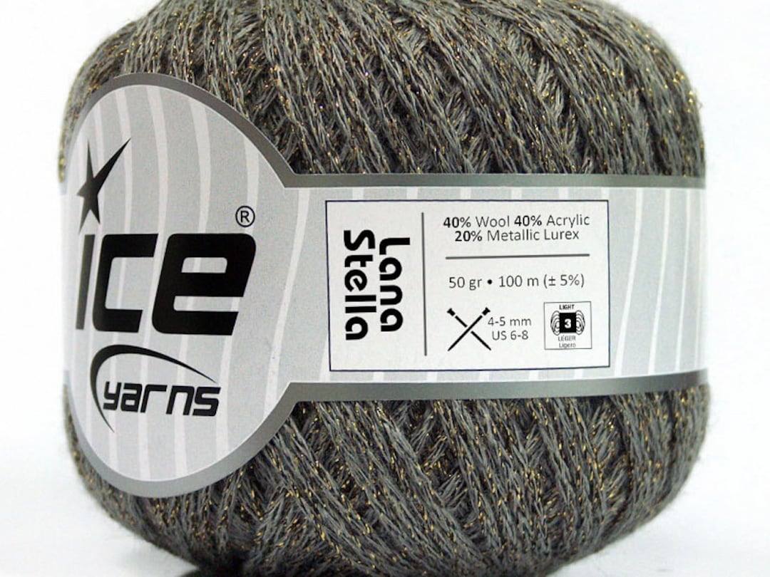 Grey Gold Lana Stella Yarn 55278 Ice Yarns DK Weight Metallic Chainette ...