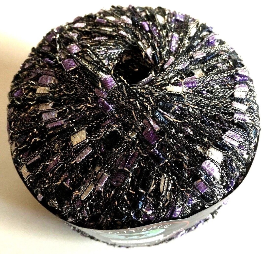 Grape Glitz Ladder Ribbon Yarn Dark Horse Beautiful #B110 Purples, Slate Blue, White, Silver ...