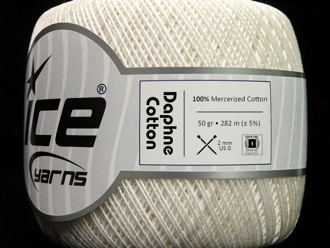 White Daphne Cotton Crochet Thread 49527 Ice Yarns 100% Mercerized ...