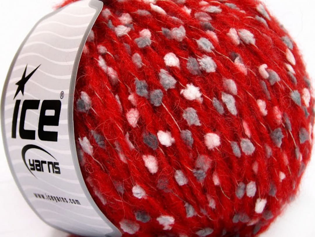 Alpaca Punto Red Grey Cream Bulky Dot Yarn #58500 Ice Yarns 1.76 Oz (50 ...