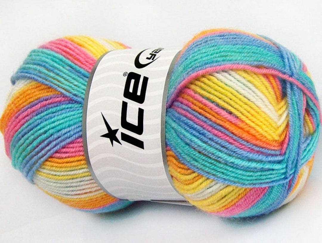 Blue Orange Yellow Pink White DK Design Yarn - Ice #58394 Acrylic Wool ...